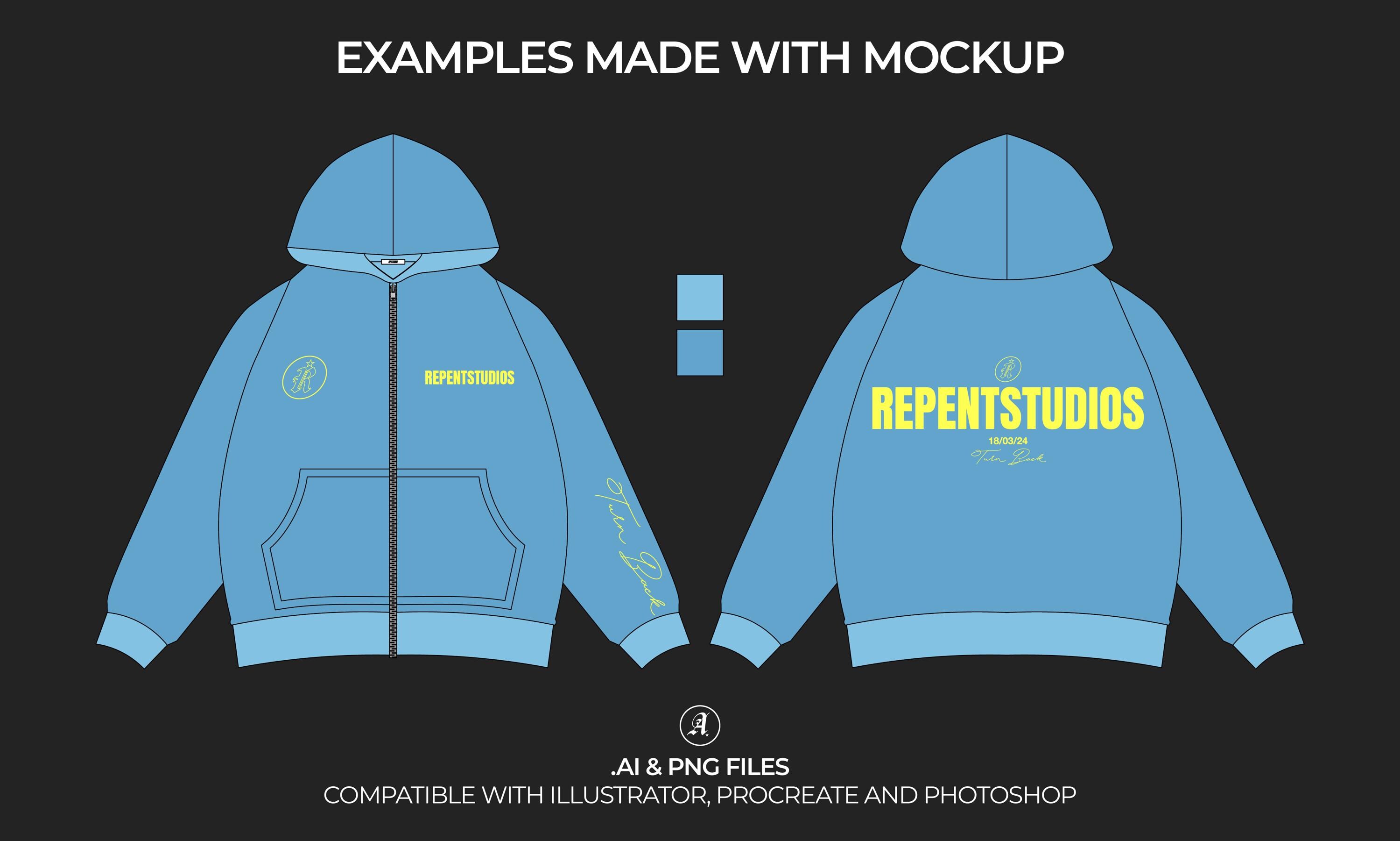 Oversized Zip-up Hoodie Vector Mockup: Fashion Tech Pack (digital File ...