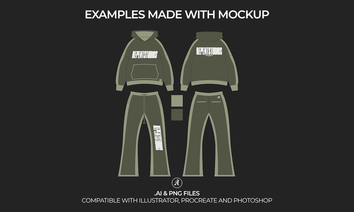 Streetwear Flared Tracksuit Vector Mockup: Tech Pack Template (digital ...