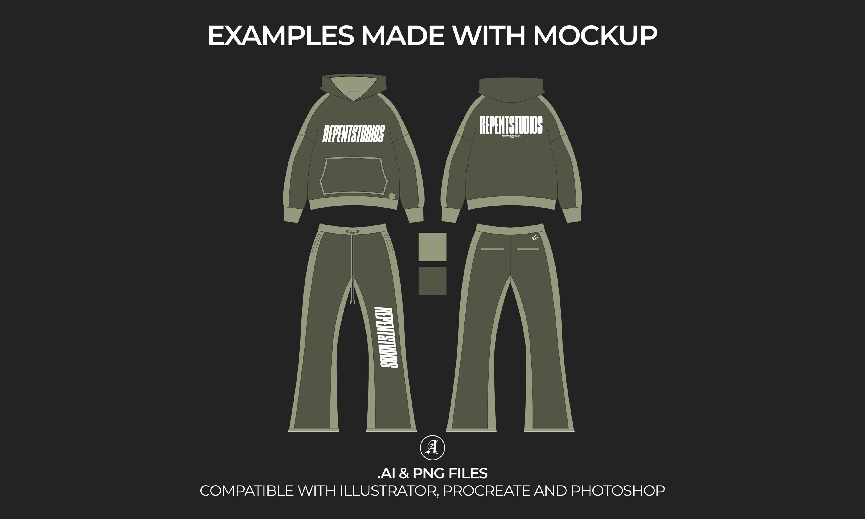 Streetwear Flared Tracksuit Vector Mockup: Tech Pack Template (digital ...