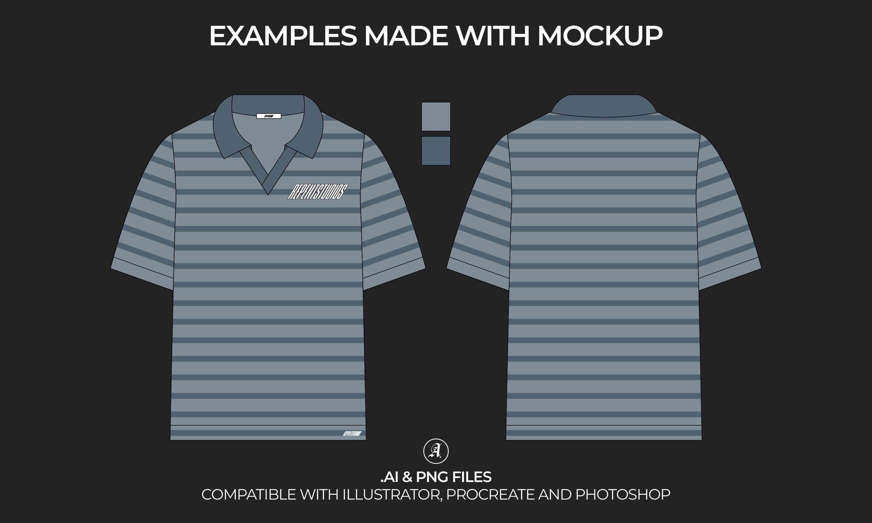 Striped Short Sleeve Polo Shirt Vector Mockup: Fashion Tech Pack ...