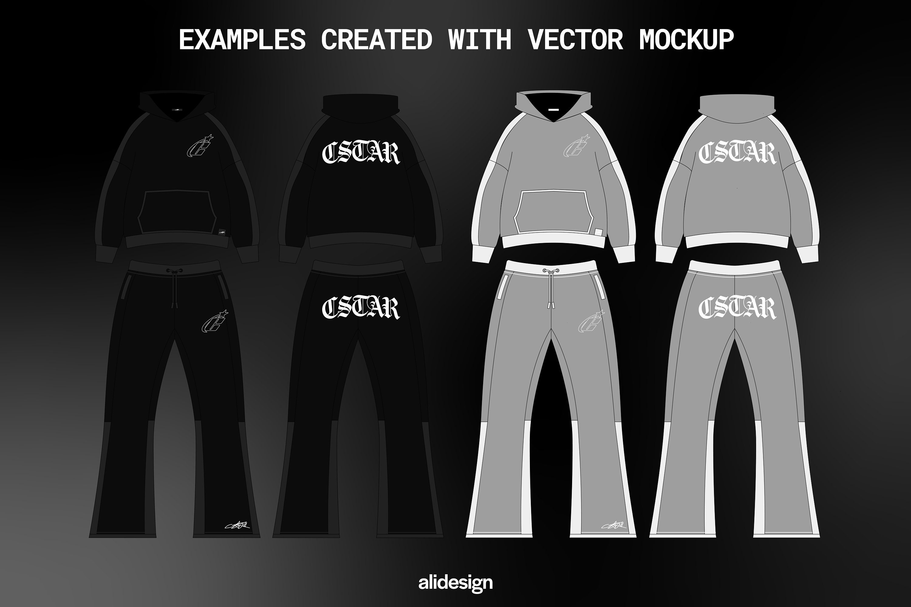 Streetwear Flared Tracksuit Vector Mockup Streetwear and Fashion Tech ...