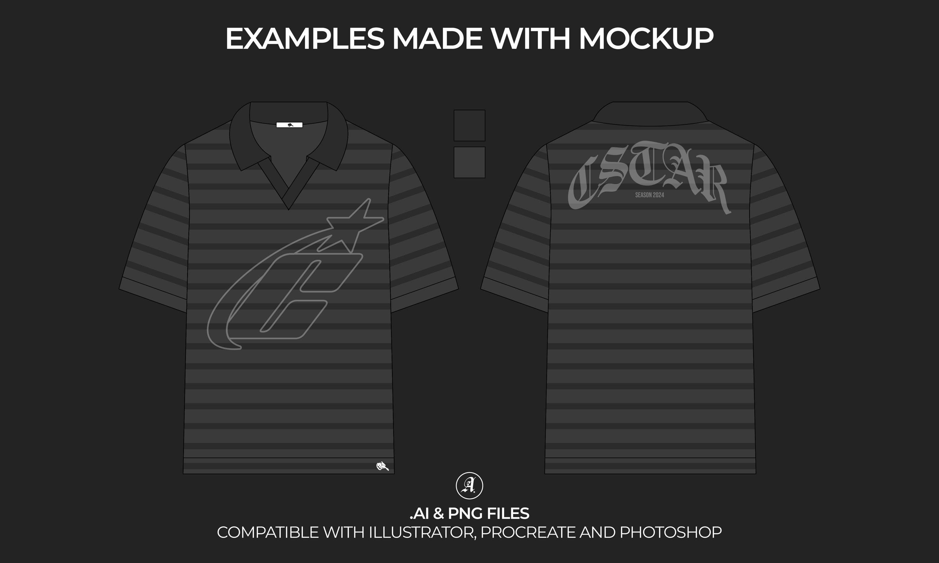 Striped Short Sleeve Polo Shirt Vector Mockup: Fashion Tech Pack ...