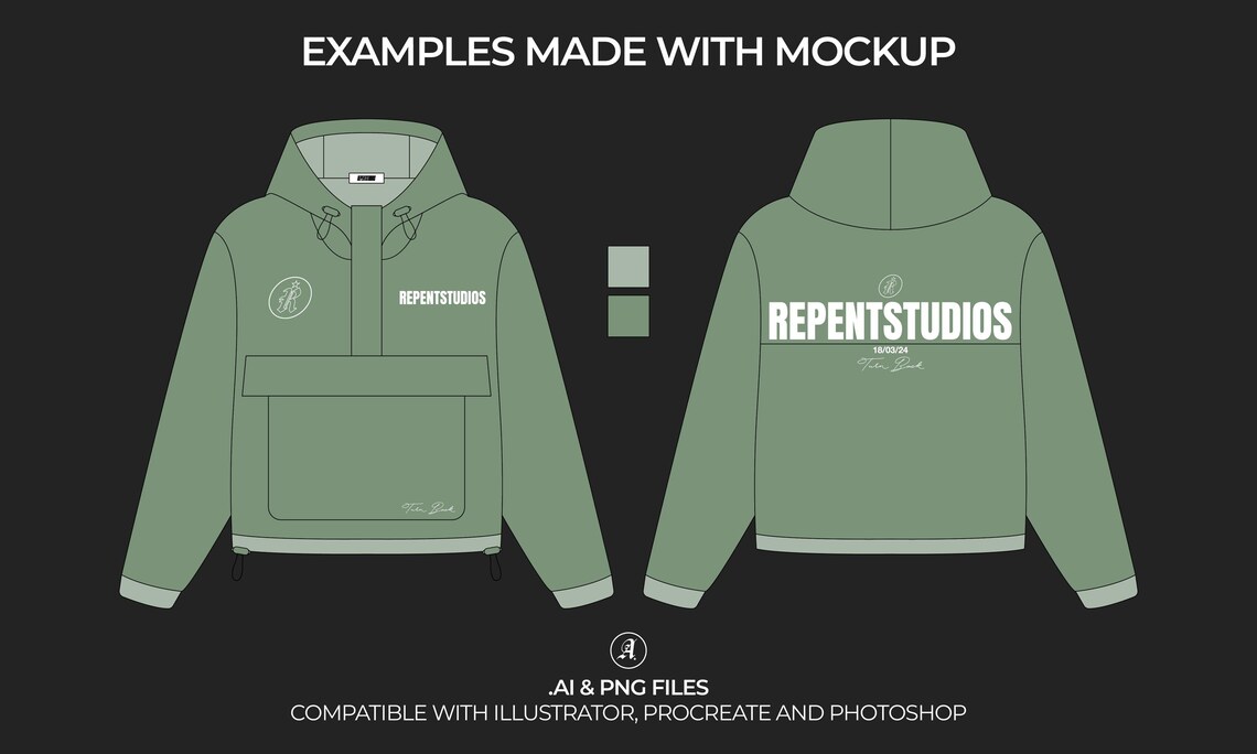 Windbreaker Jacket Vector V3 Mockup Streetwear and Fashion Tech Pack ...