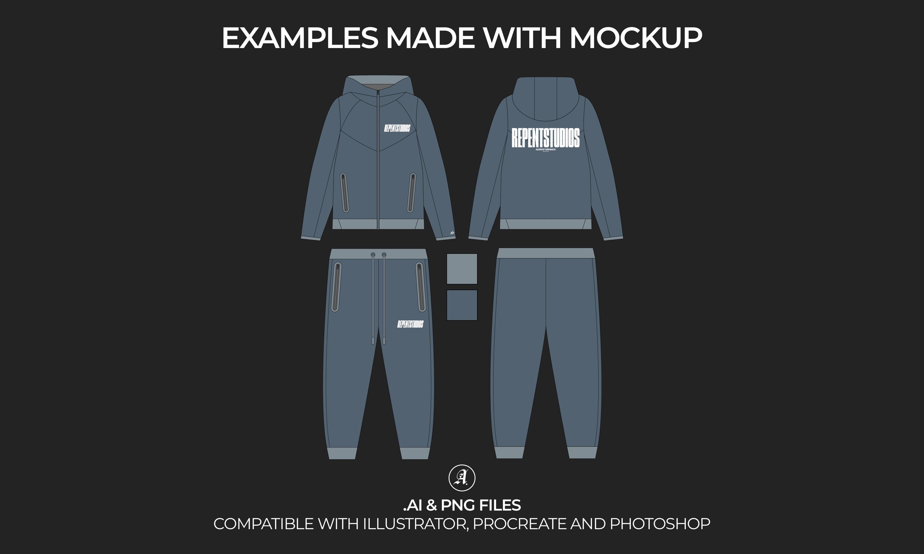 Streetwear Tech Fleece Inspired V2 Tracksuit Vector Mockup and Fashion ...