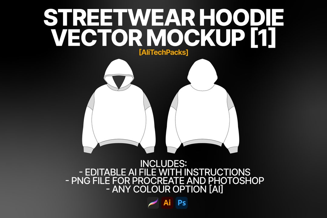 Streetwear Hoodie Vector Mockup Streetwear and Fashion Tech - Etsy