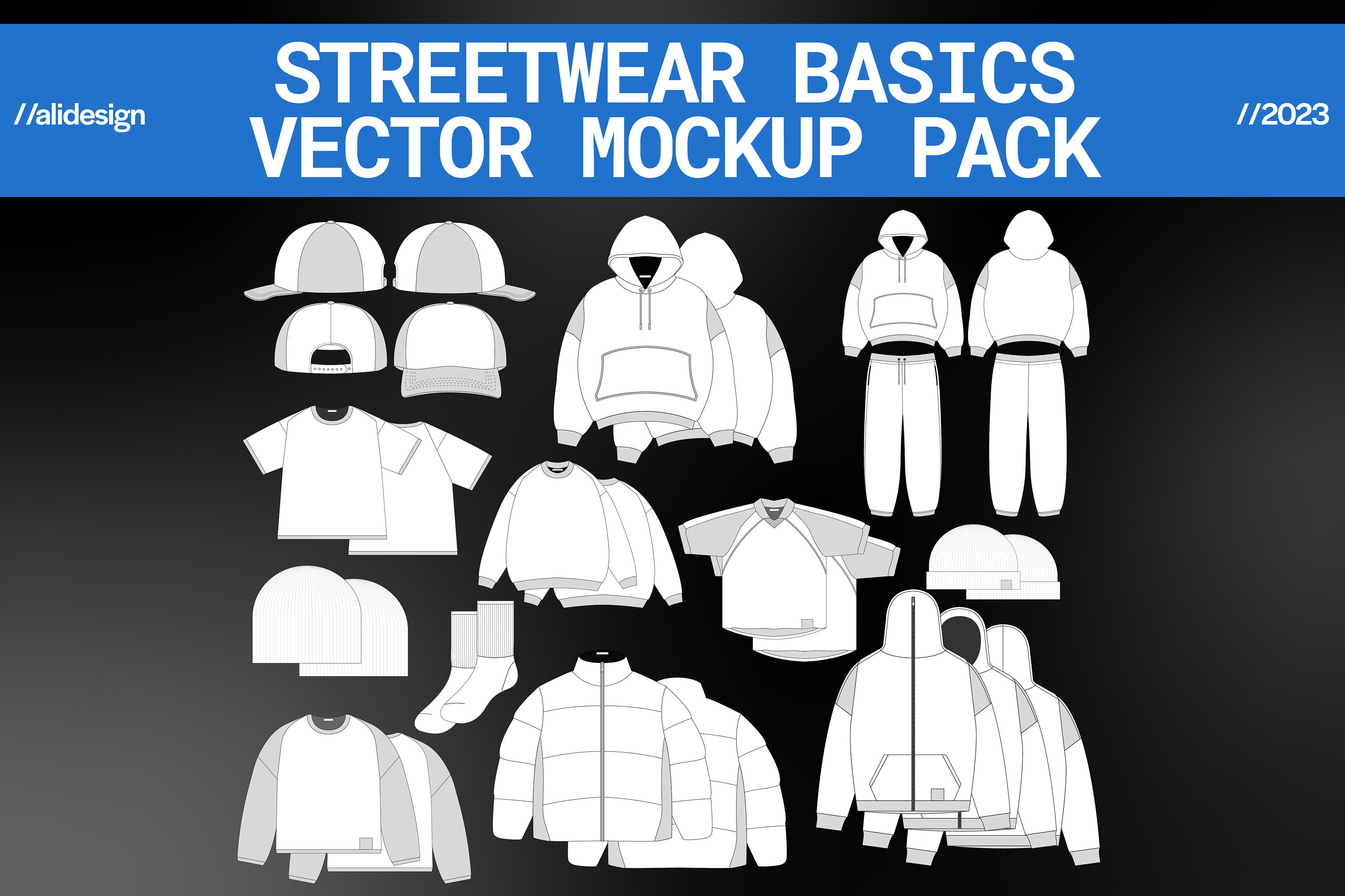 Streetwear Basics Vector Mockup Pack Template for Clothing Designers ...