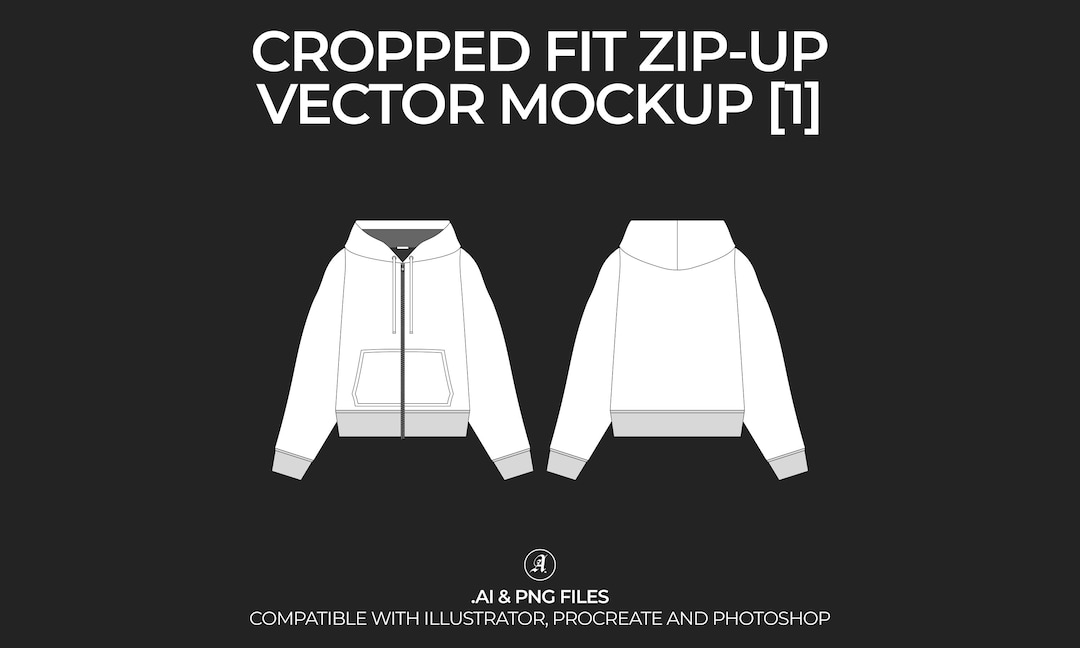 Cropped Zip-up Hoodie Vector Mockup: Fashion Tech Pack (digital File ...
