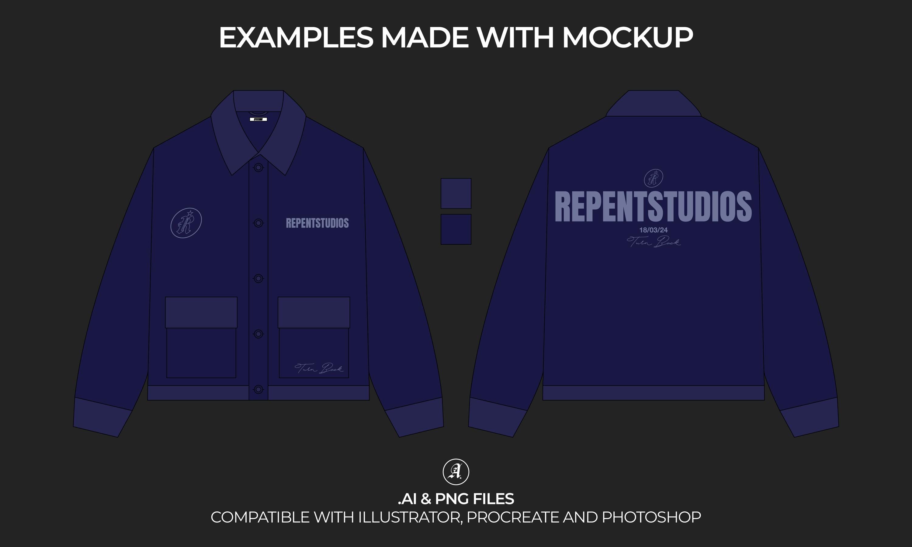 Cropped Carpenter Jacket Vector Mockup: Fashion Tech Pack (digital File ...