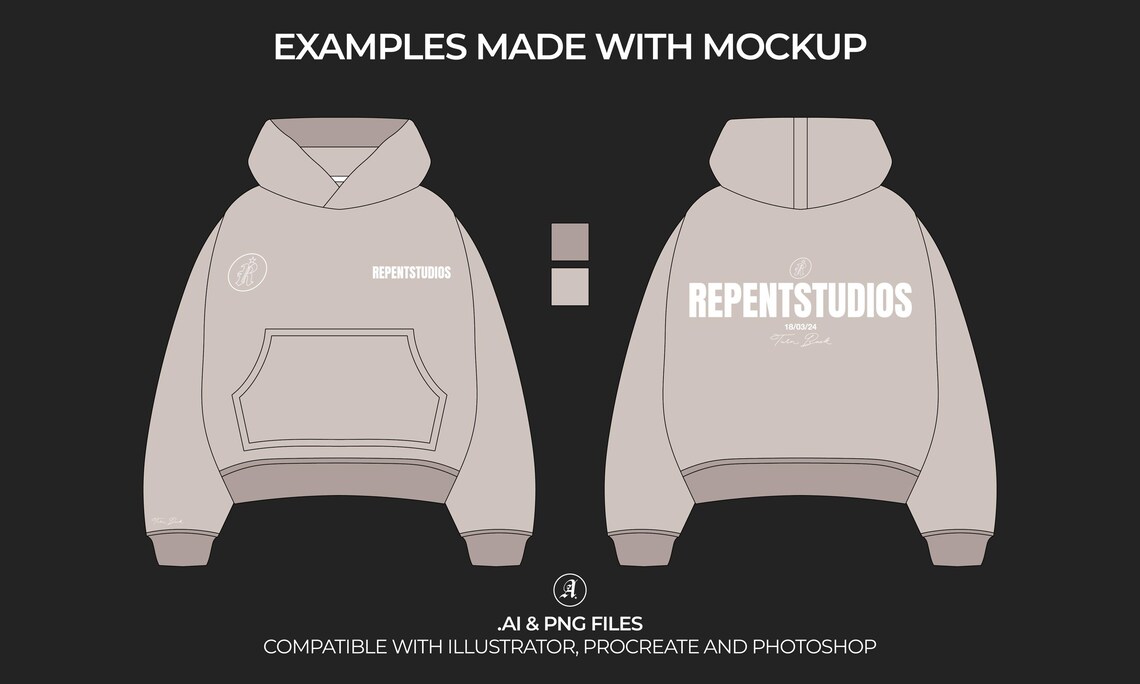 Oversized Cropped Hoodie Vector Mockup – Fashion Tech Pack (digital ...