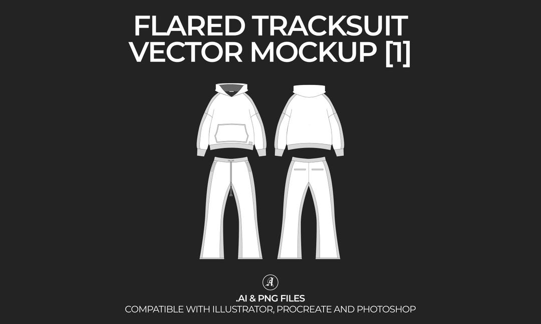 Streetwear Flared Tracksuit Vector Mockup: Tech Pack Template (digital ...