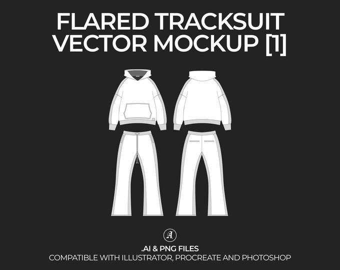 Streetwear Flared Tracksuit Vector Mockup: Tech Pack Template (digital ...