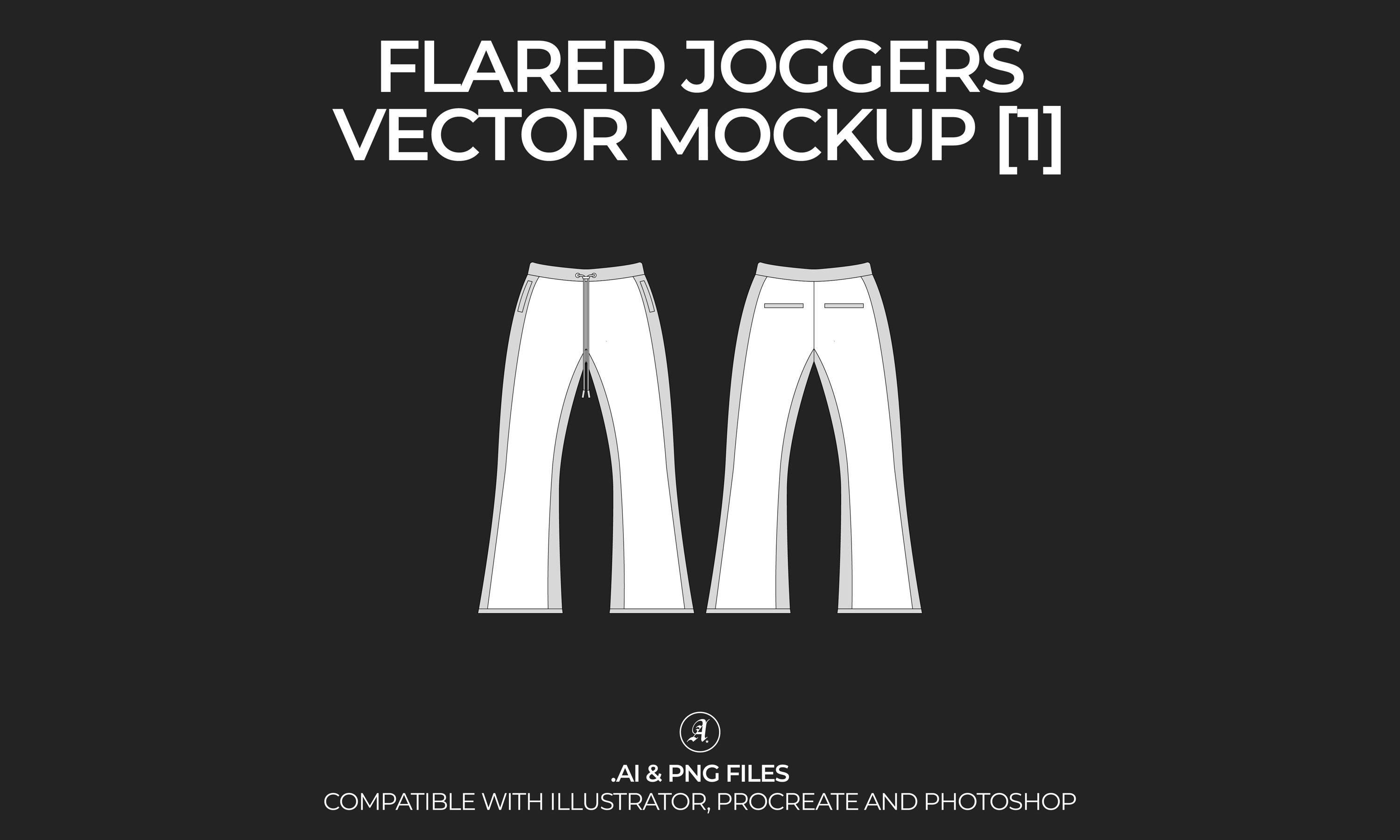 Streetwear Flared Joggers Vector Mockup: Fashion Tech Pack (digital ...