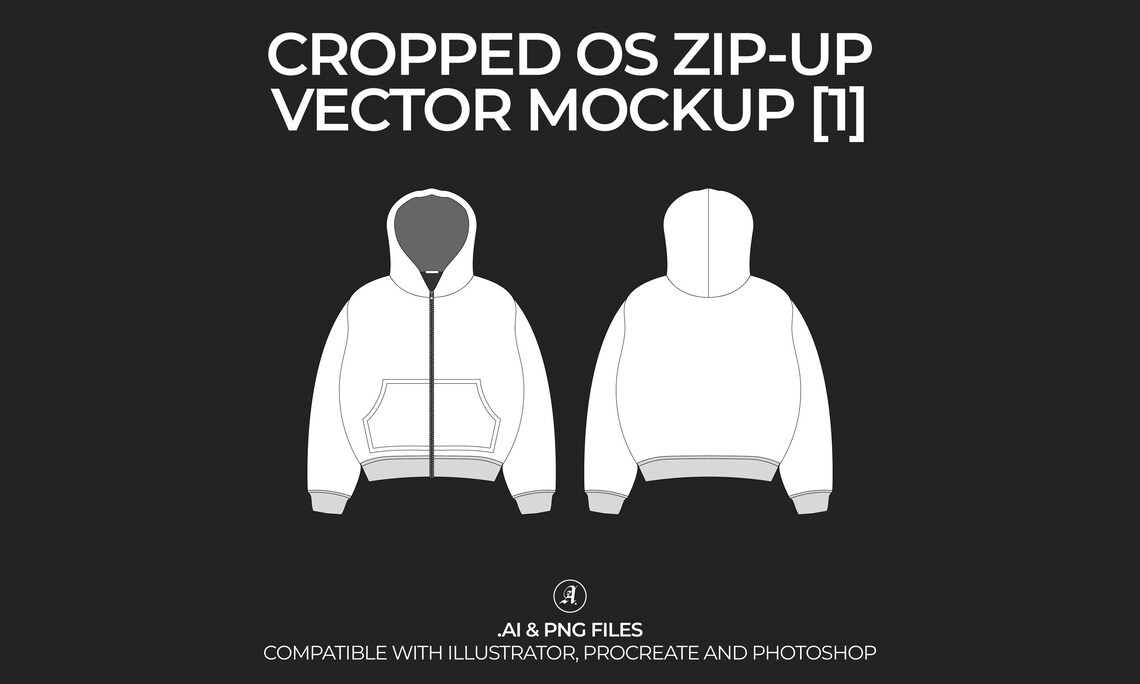 Cropped Oversized Zip-up Hoodie Vector Mockup – Tech Pack Design ...