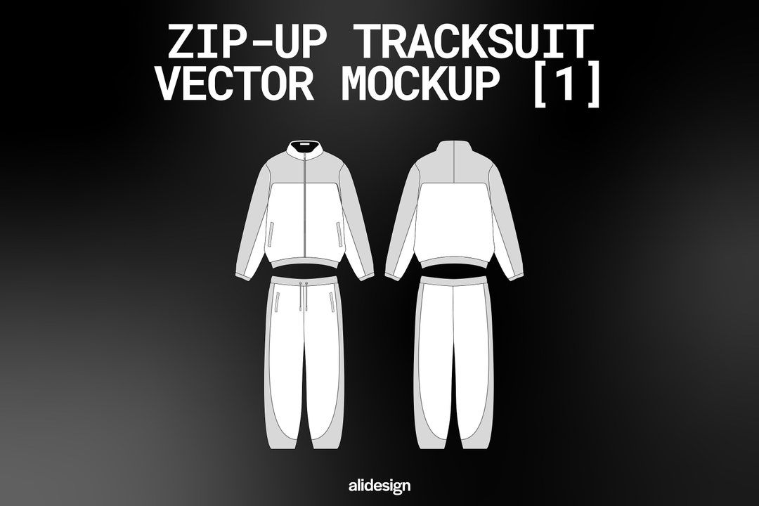Streetwear Zip Up Tracksuit Vector Mockup Streetwear And Fashion Tech Pack Illustrator Technical