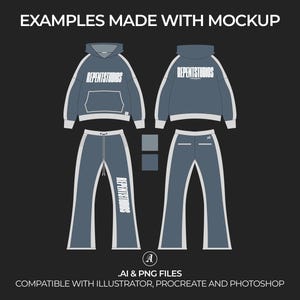 Streetwear Flared Tracksuit Vector Mockup: Tech Pack Template (digital ...