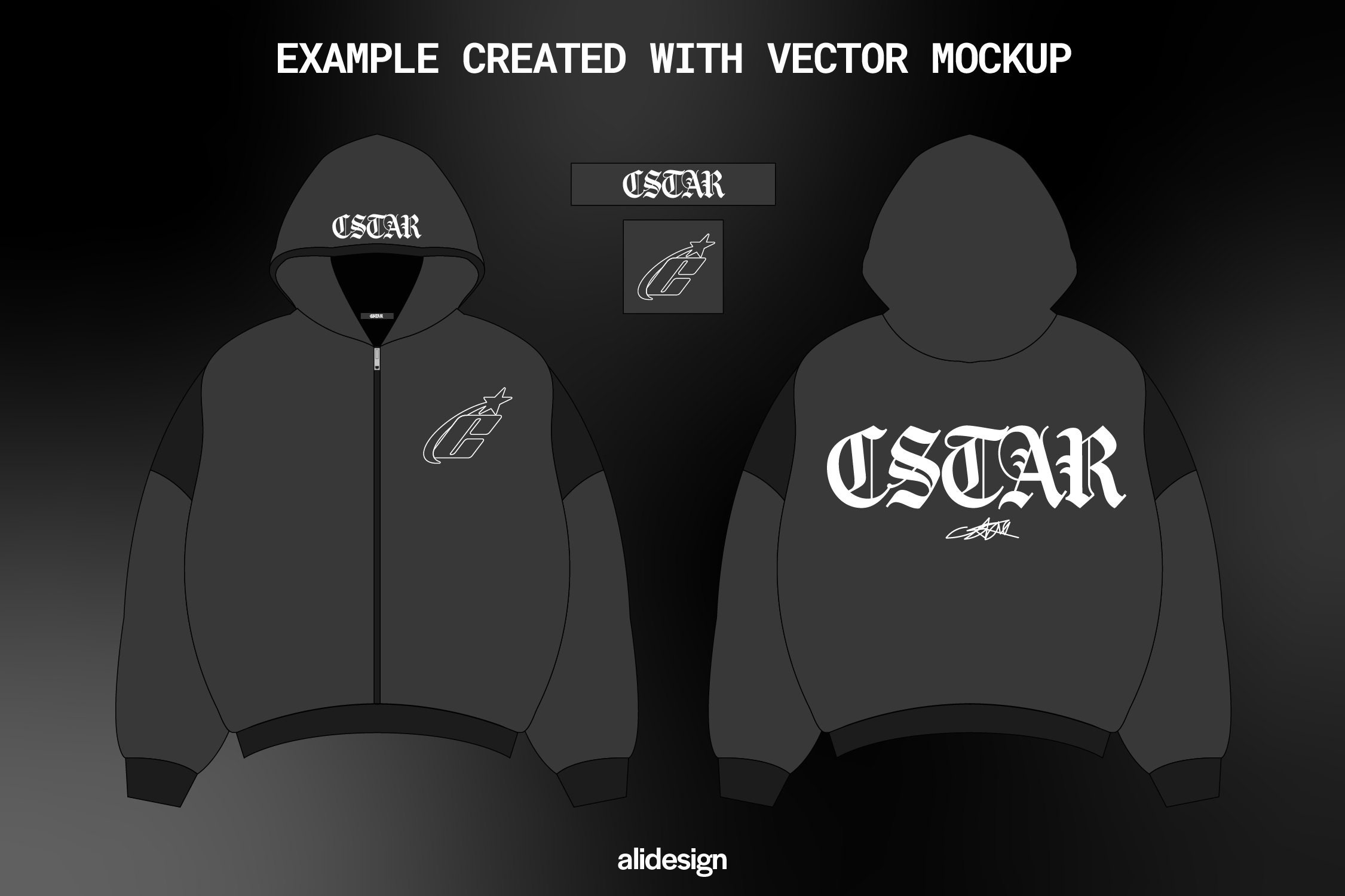 Streetwear Zip Up Hoodie Vector Mockup Streetwear And Fashion Tech Pack Illustrator Technical