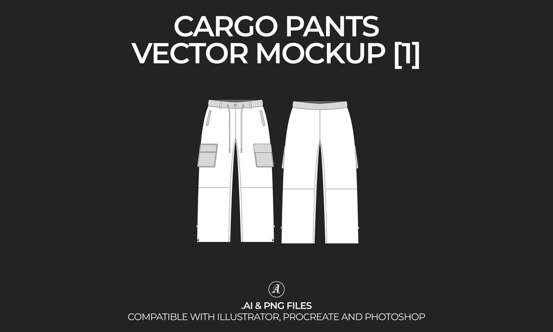 Cargo Pants Vector Mockup Streetwear and Fashion Tech Pack Illustrator ...