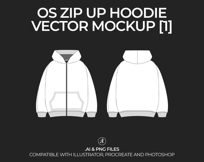 Oversized Zip-up Hoodie Vector Mockup Streetwear and Fashion Tech Pack ...