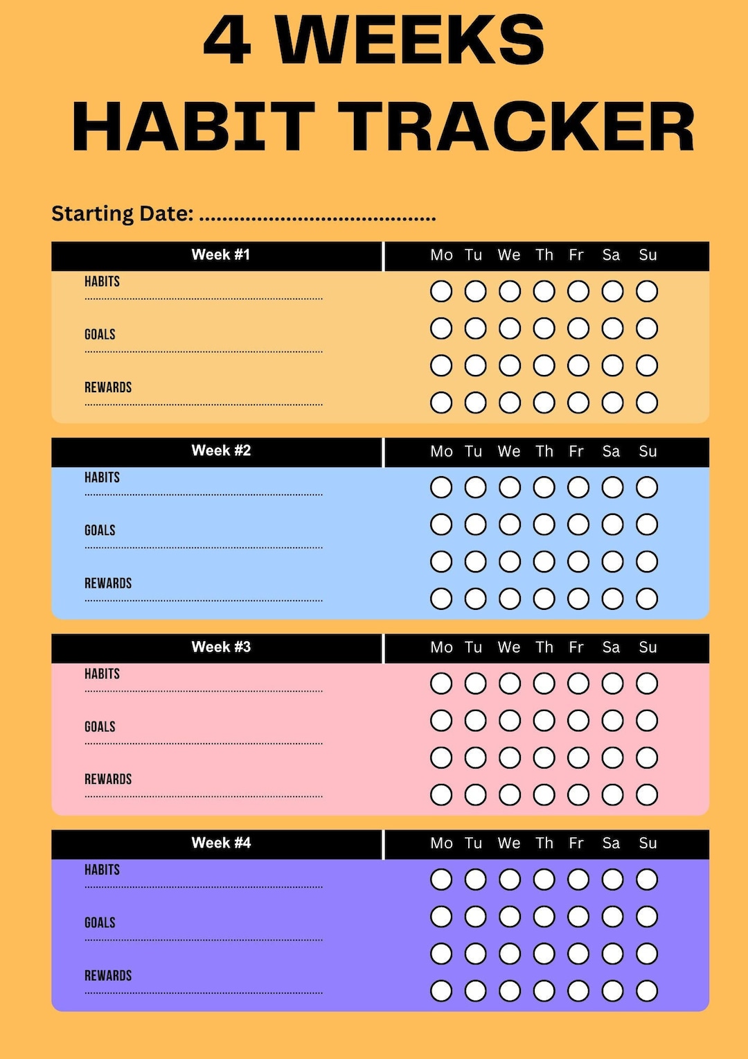4 Week Habit Tracker Planner | Printable Poster to Help Build Strong ...