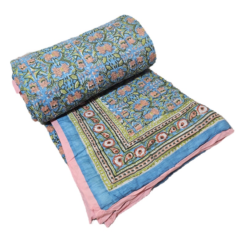 Hand Block Printed Cotton Double Bed Dohar Floral Print AC Comforter ...