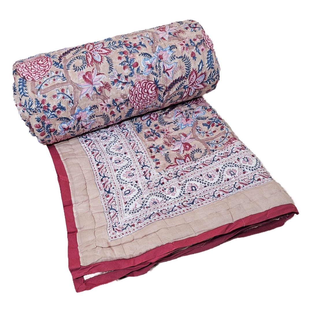 Queen Size Quilt for SALE Rajasthani Hand Block Print Quilted Razai ...