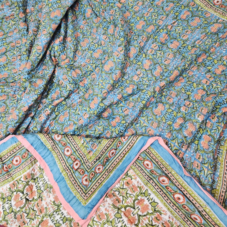 Hand Block Printed Cotton Double Bed Dohar Floral Print AC Comforter ...