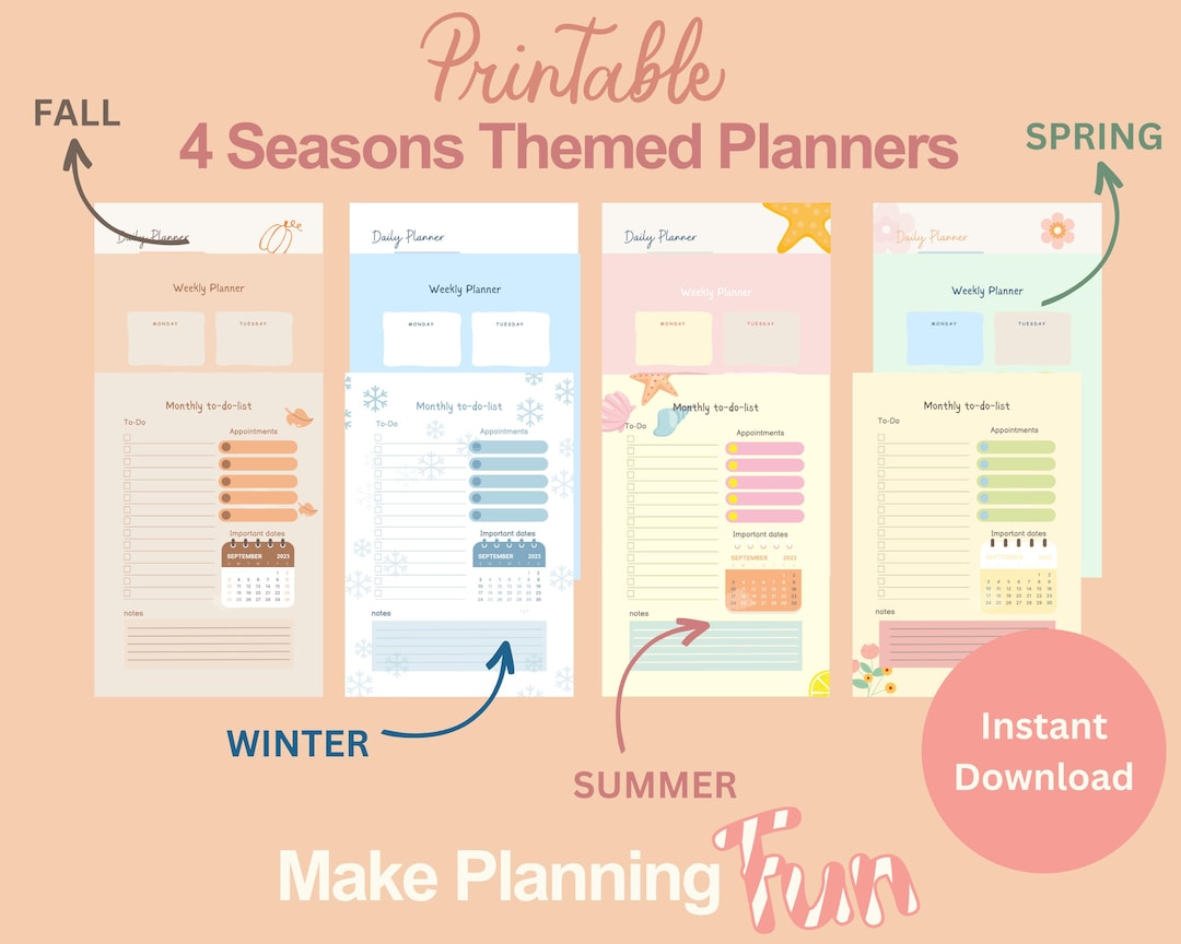 Four Seasons Digital Planner Bundle | Printable Monthly, Weekly, and ...
