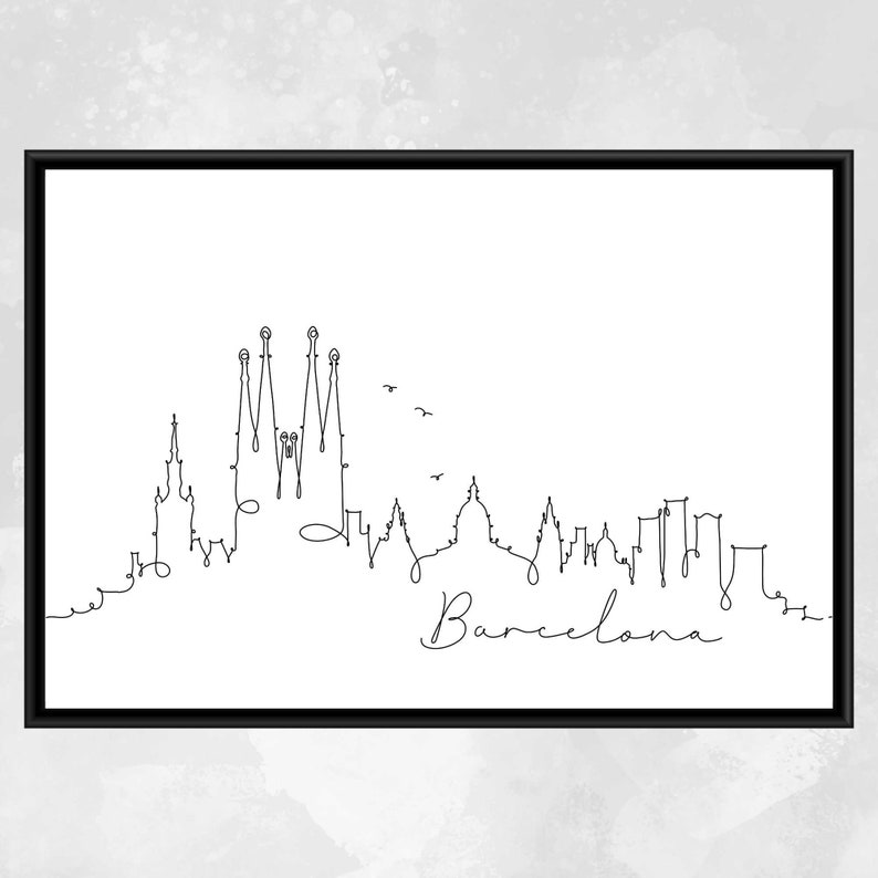 Barcelona Skyline Line Art Prints Set, Minimalist Wall Decor for Home ...