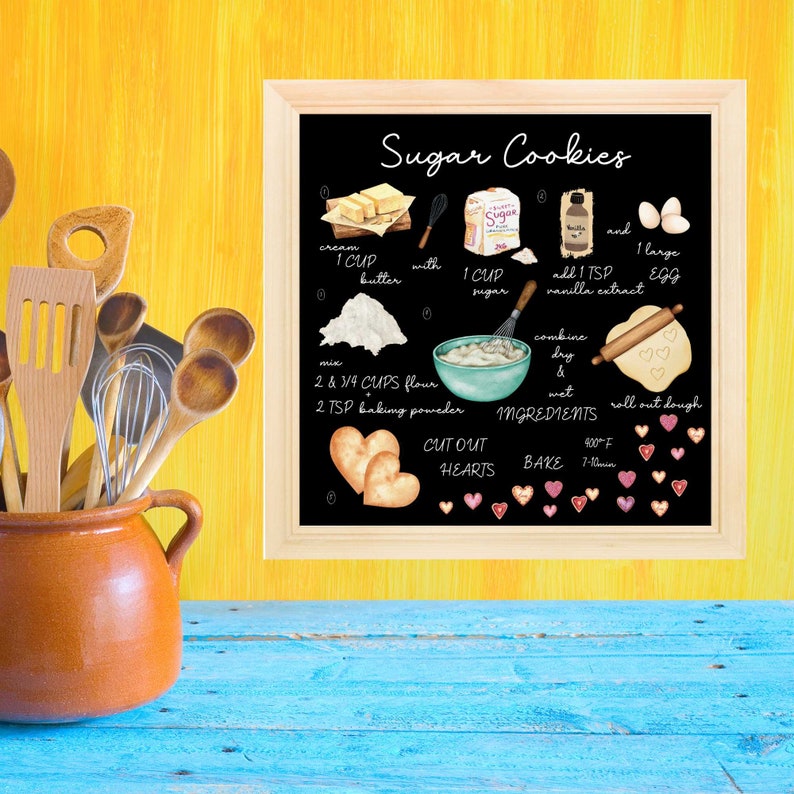 Sugar Cookie Recipe Print, Baking Art, Cooking Decor, Culinary Wall Art ...