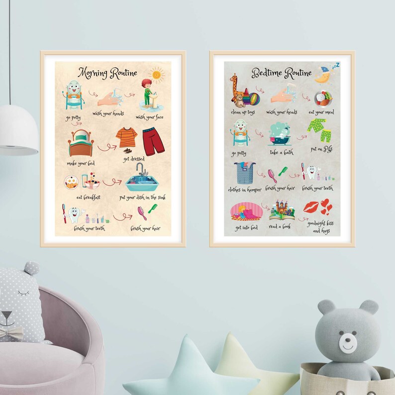 Morning and Bedtime Routine for Kids, Set of 2, Encourage Independence ...
