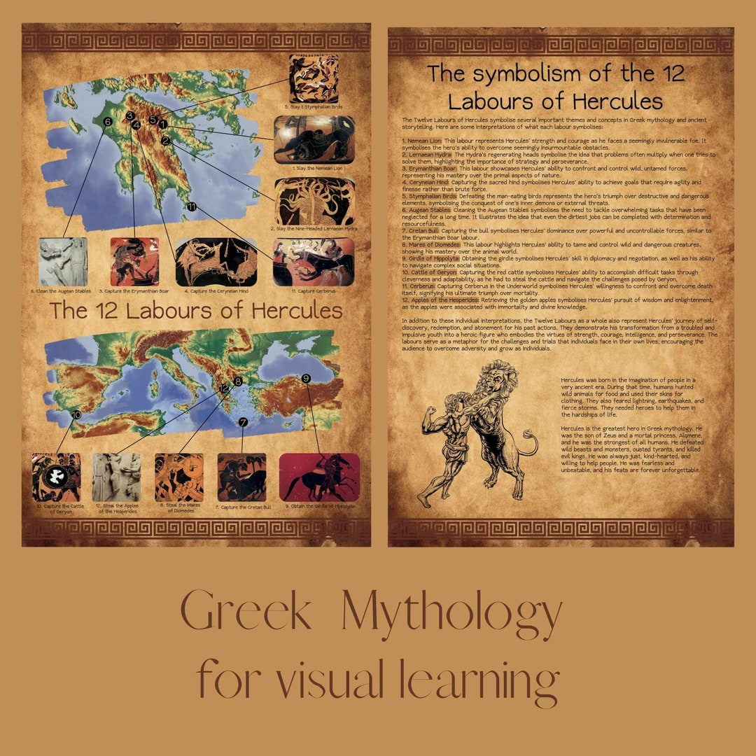 12 Labours of Hercules Printable Wall Art Set Mythology Art - Etsy