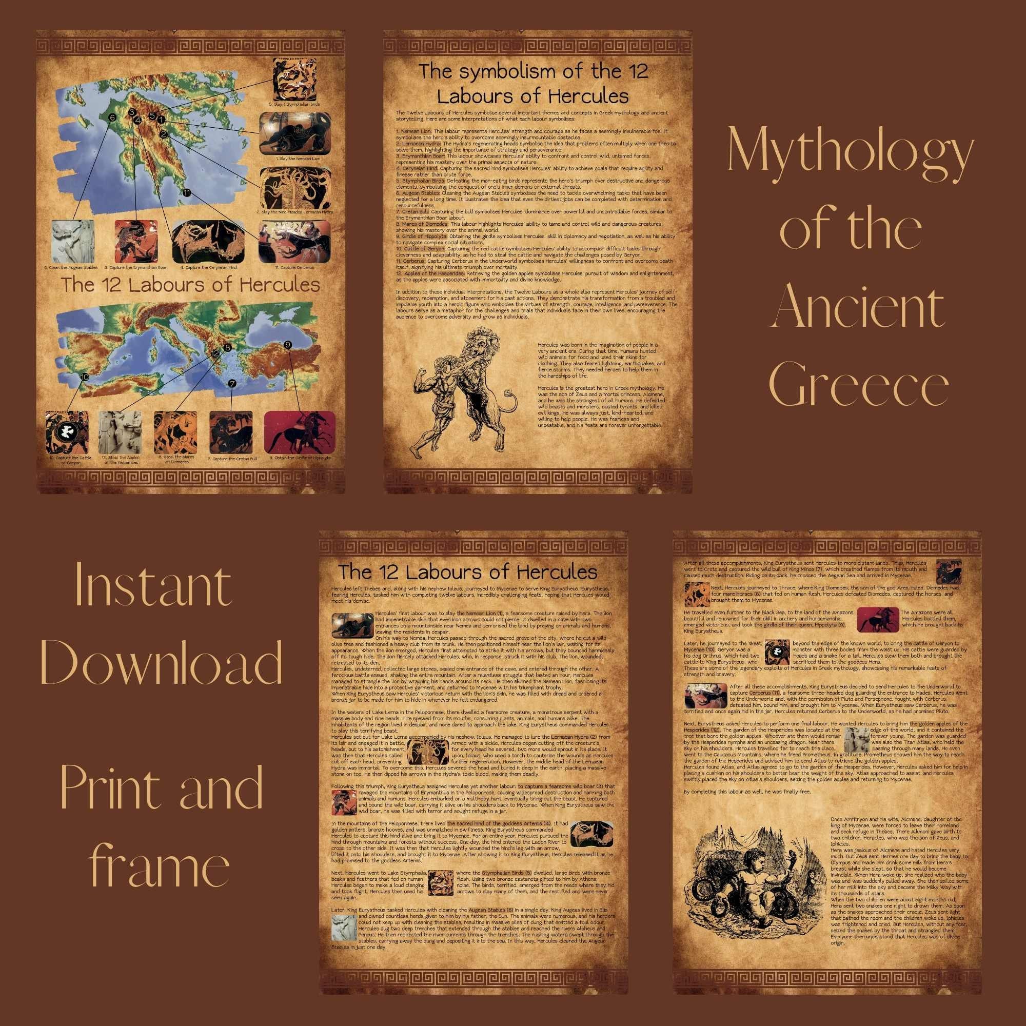 12 Labours of Hercules Printable Wall Art Set, Mythology Art Prints ...