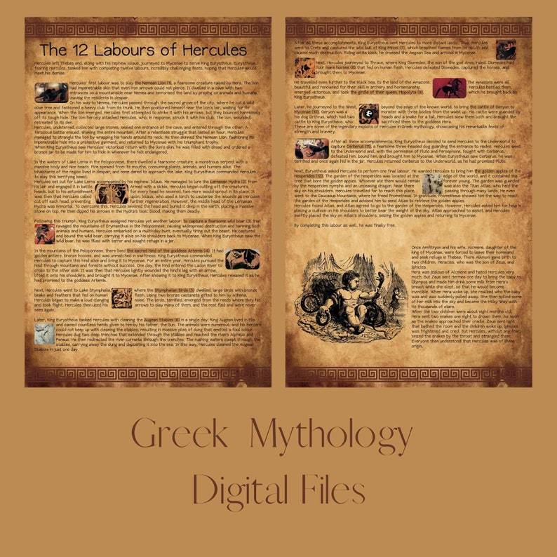 12 Labours of Hercules Printable Wall Art Set, Mythology Art Prints ...