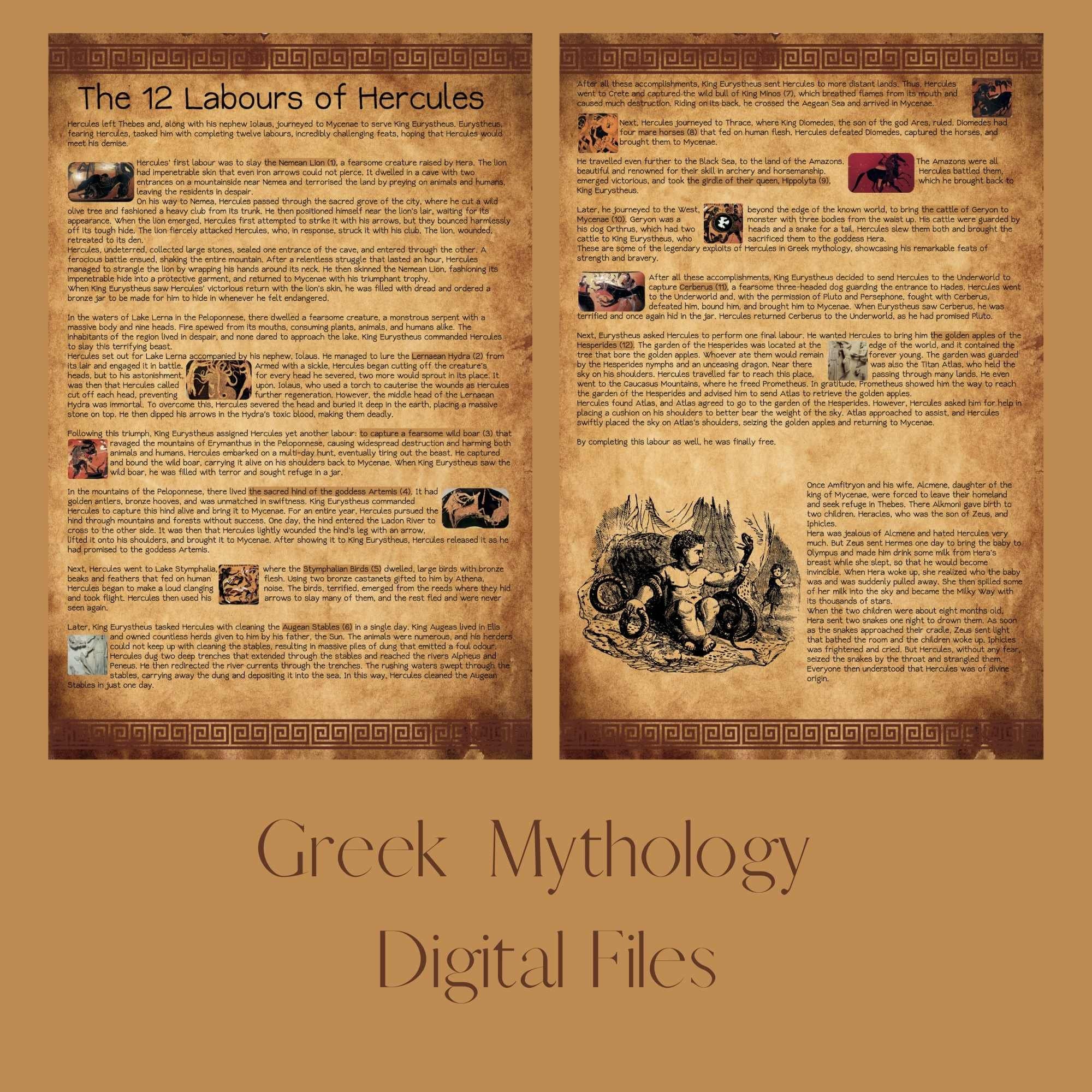 12 Labours of Hercules Printable Wall Art Set, Mythology Art Prints ...