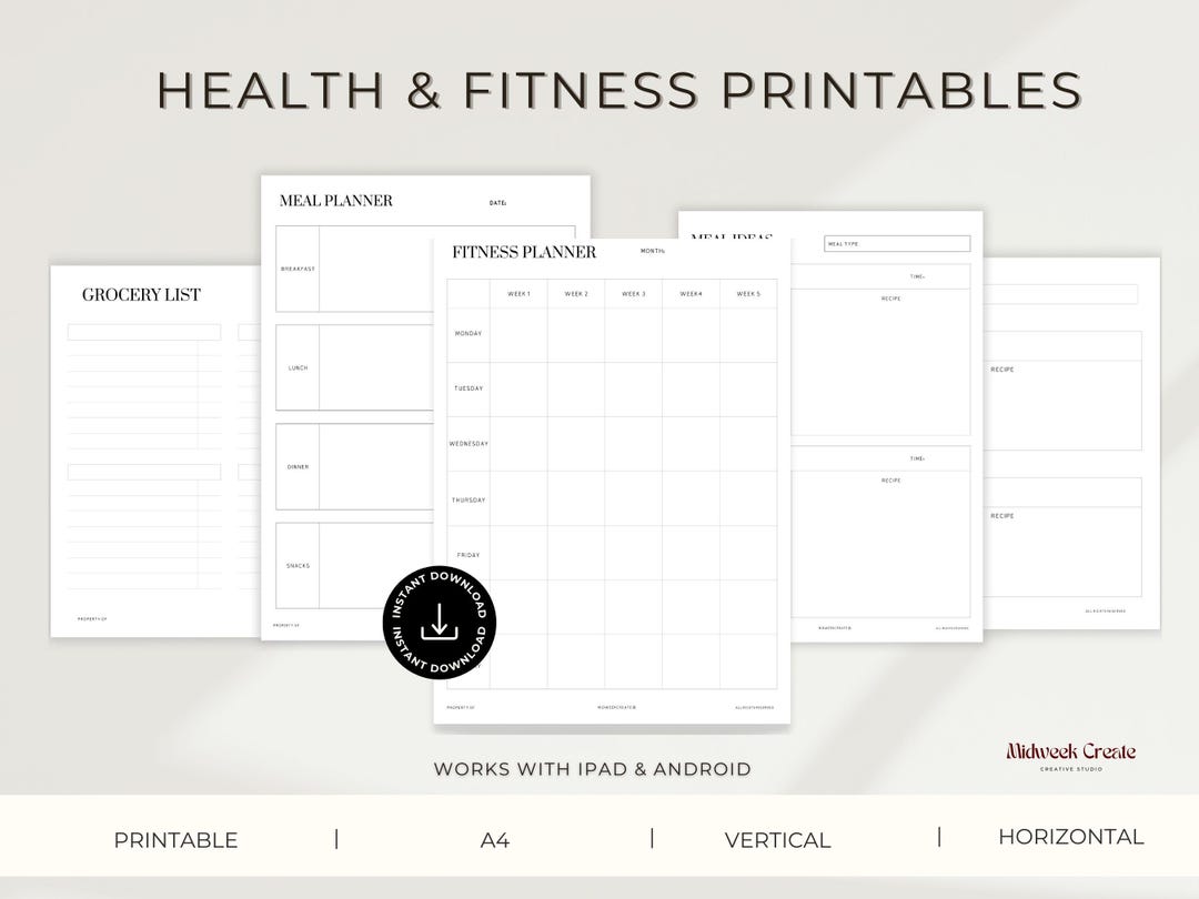 Health & Fitness Printable Fitness Planner and Health Progress Tracker ...