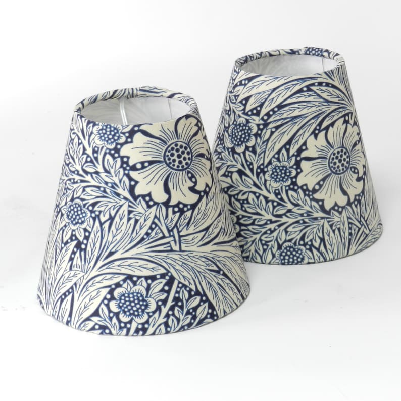 William Morris Candle Clip Lampshade: Navy Marigold Print, Handmade ...