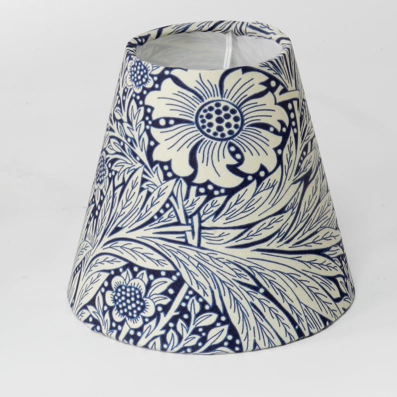 William Morris Candle Clip Lampshade: Navy Marigold Print, Handmade ...