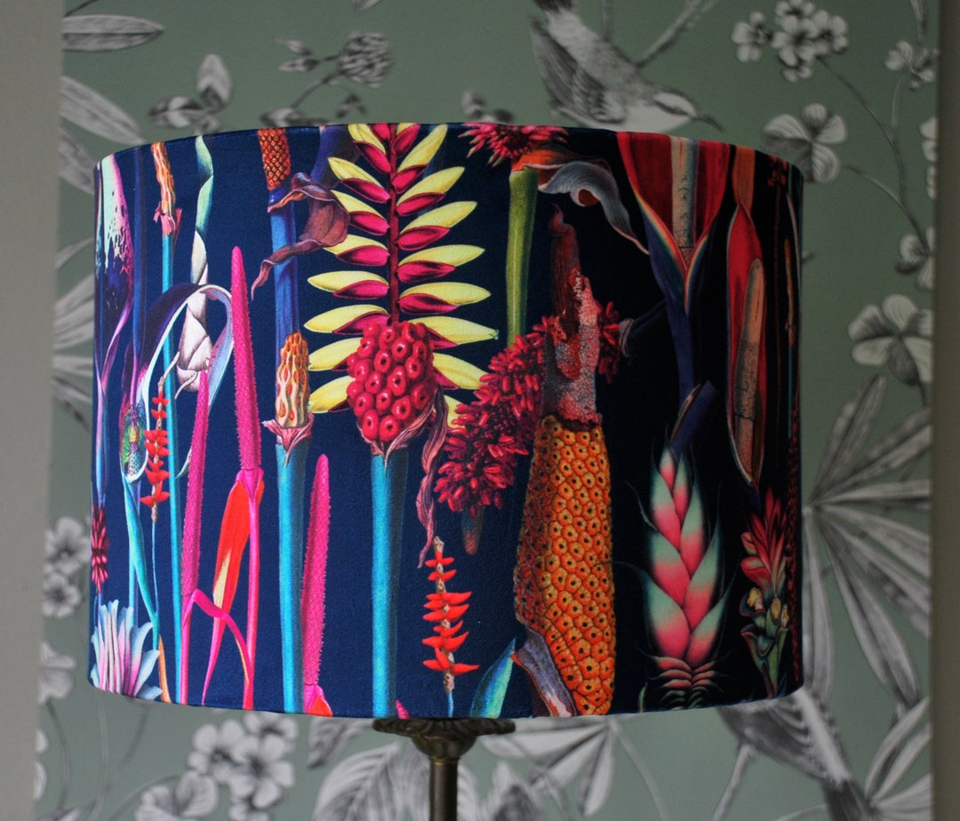 Handmade Velvet Botanical Lampshade, Exotic Floral Lampshade, Table ...