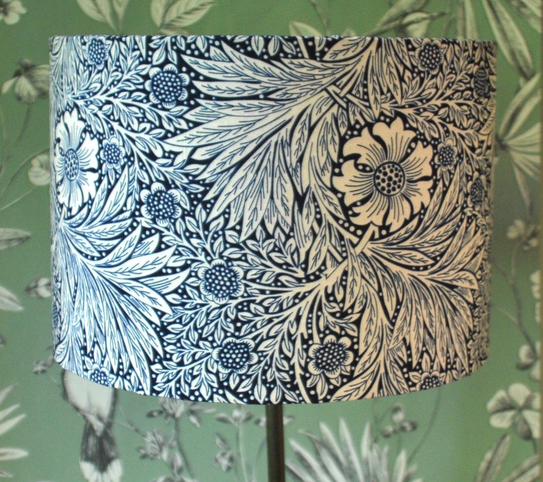 Handmade William Morris Lampshade: Navy & Floral Marigold Fabric ...