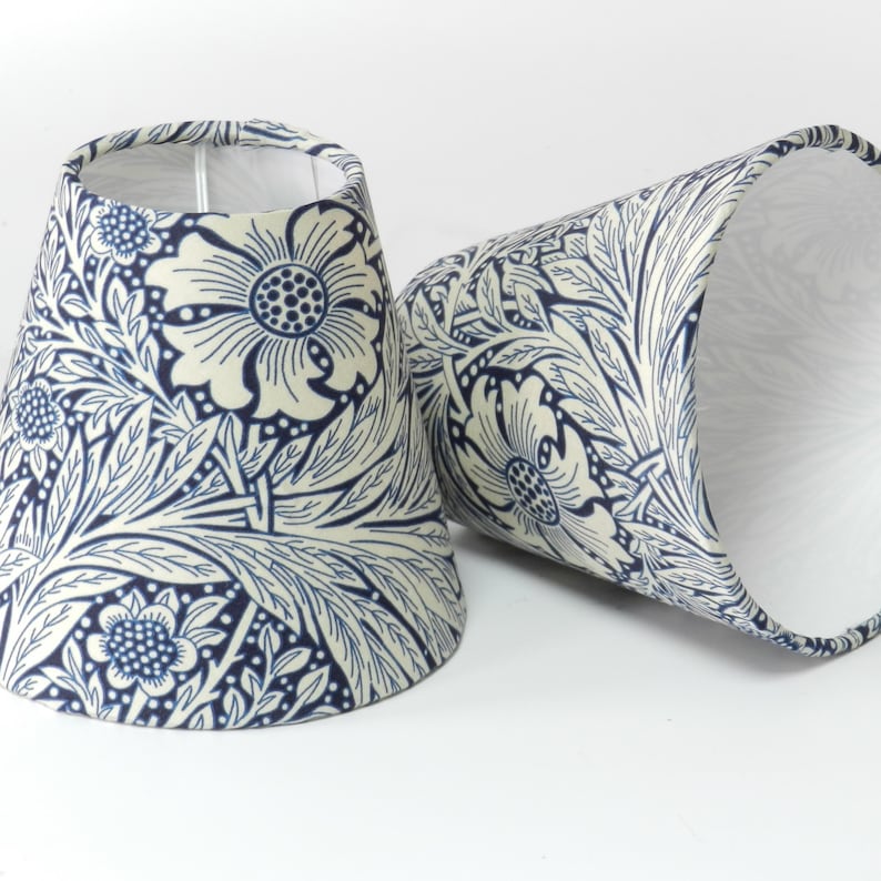 William Morris Candle Clip Lampshade: Navy Marigold Print, Handmade ...