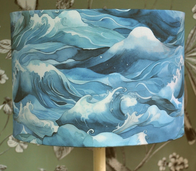 Handmade Blue Seascape Drum Lampshade: Coastal Home Decor - Etsy