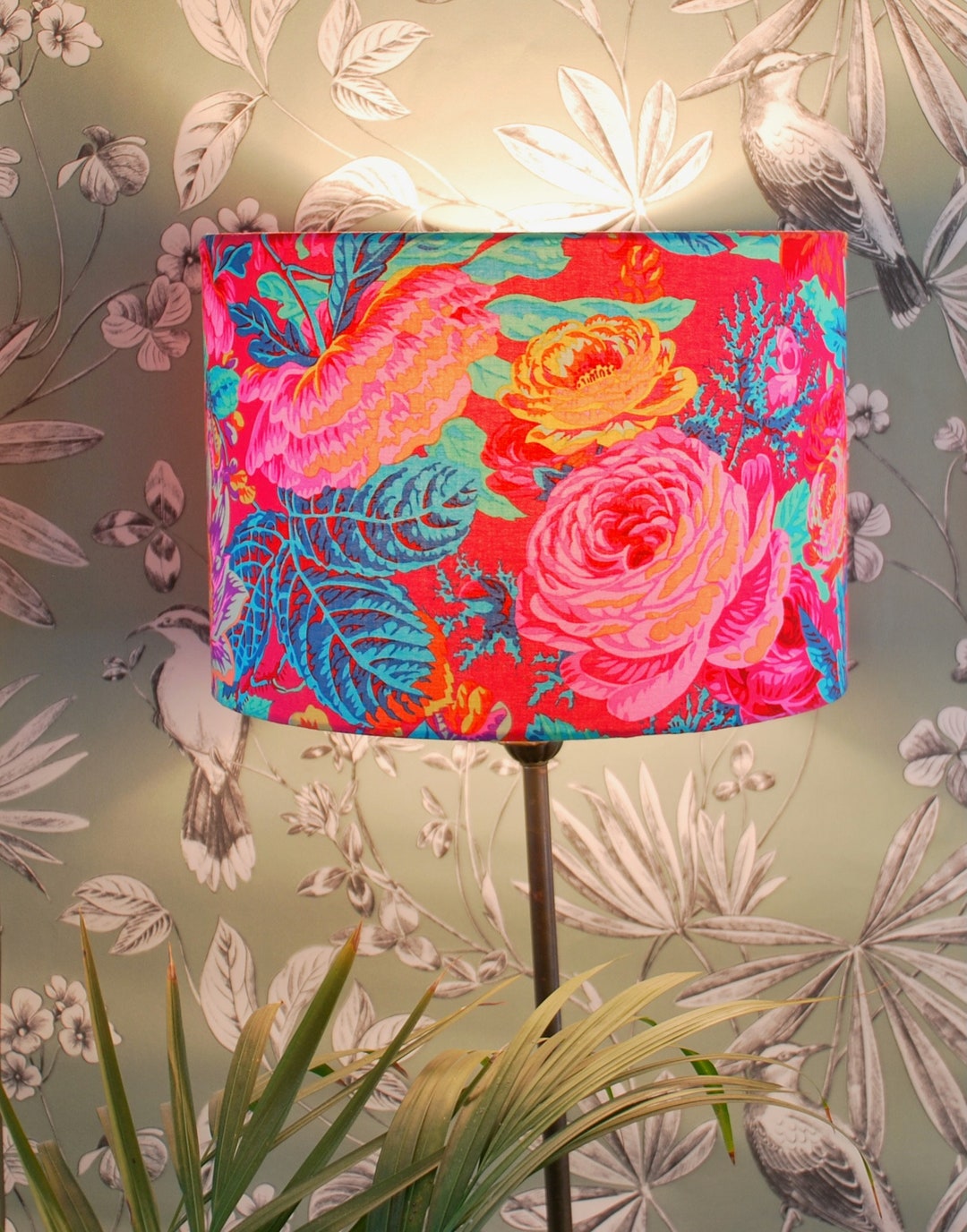 Red Floral Lampshade: Kaffe Fassett 'floral Burst' Design - Etsy