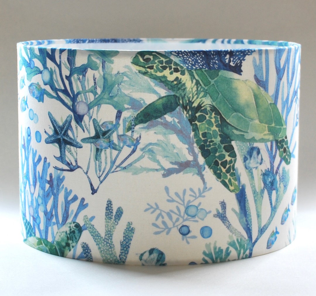 Turtle Lampshade: Handmade Seascape Drum Lampshade - Beach Home Decor ...