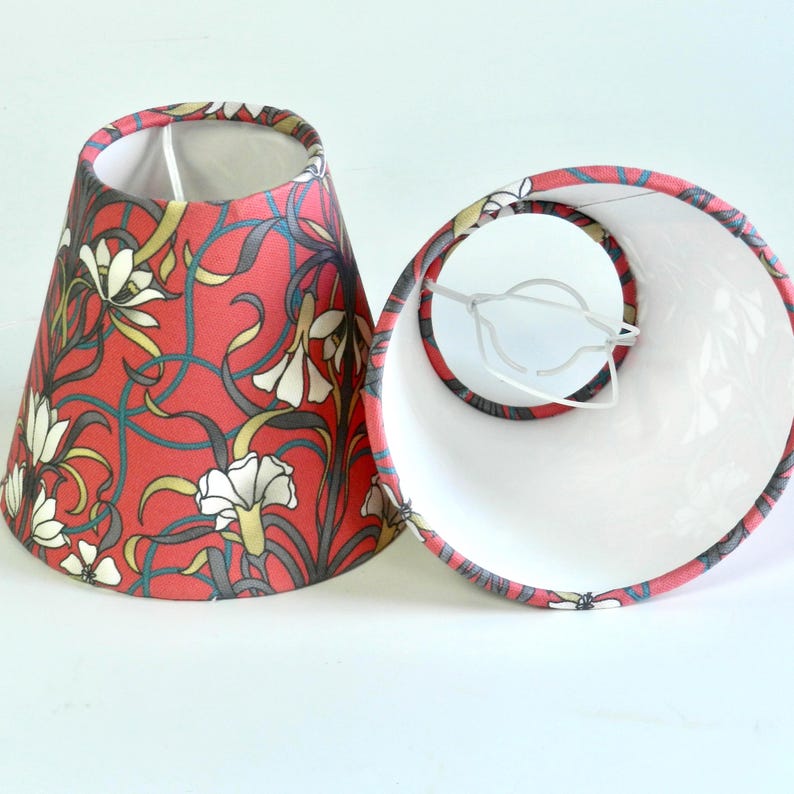 William Morris Style Red Floral Clip-on Chandelier Shade. Agatha Cotton ...