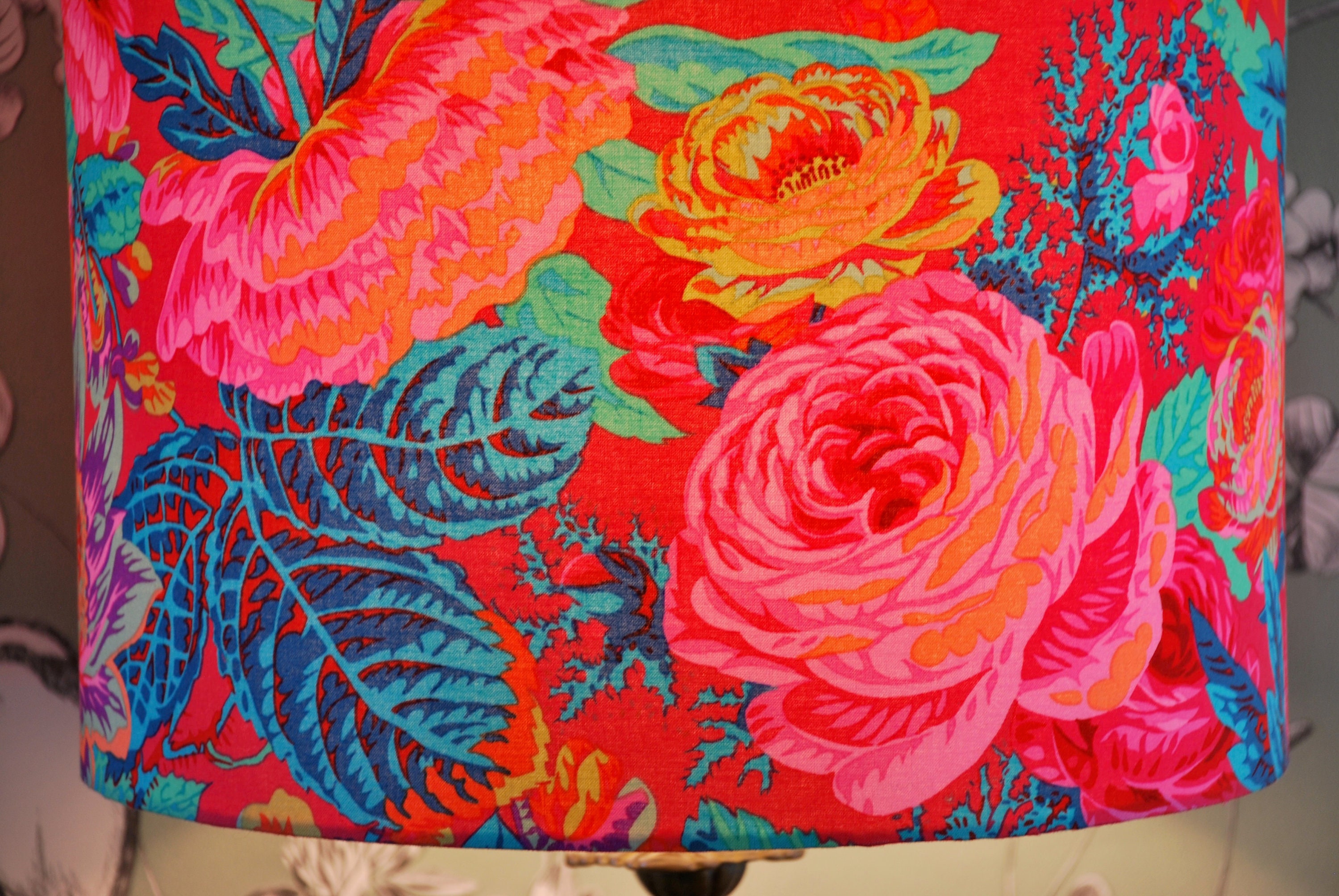 Red Floral Lampshade: Kaffe Fassett 'floral Burst' Design - Etsy