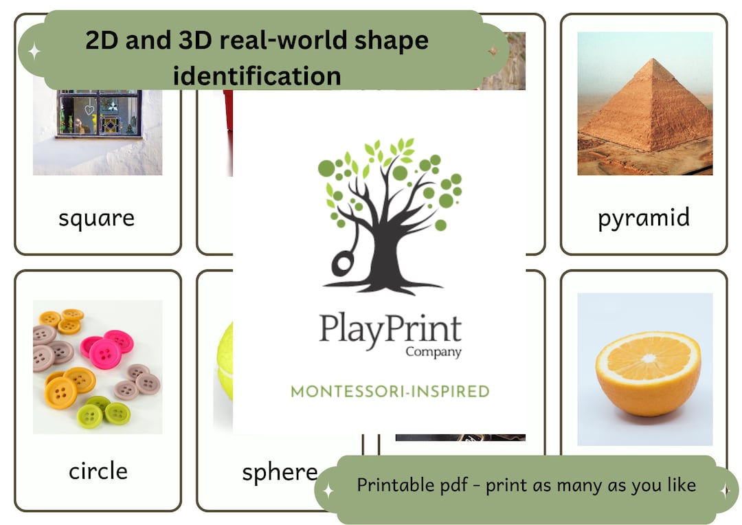Montessori 2D and 3D Shapes - Real World Flashcards - Etsy