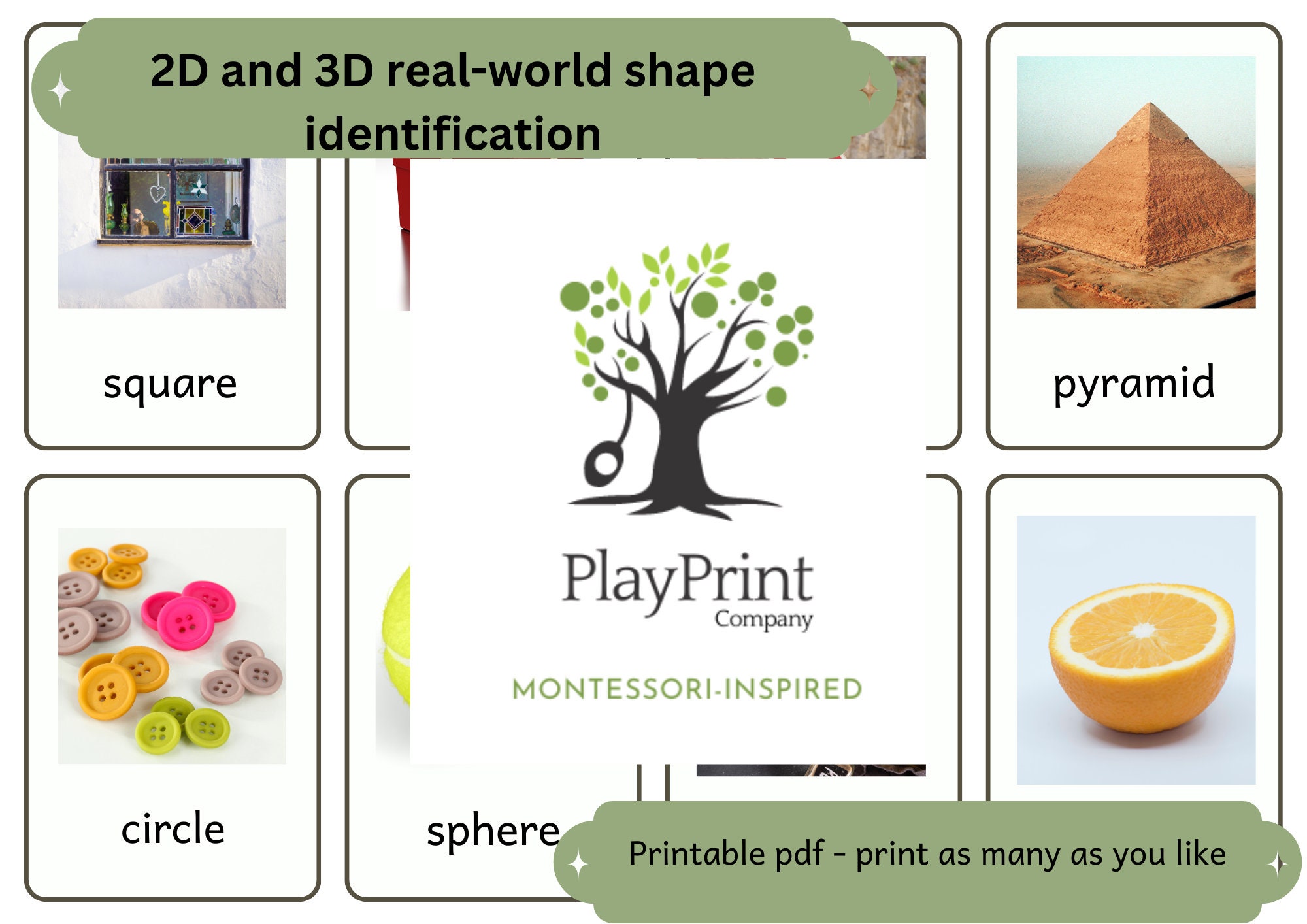 Montessori 2D and 3D Shapes - Real World Flashcards - Etsy Australia