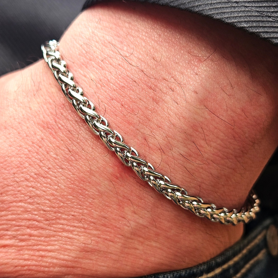 Wheat Bracelet Silver 5mm, Mens Wheat Chain Bracelet, Mens Jewelry ...
