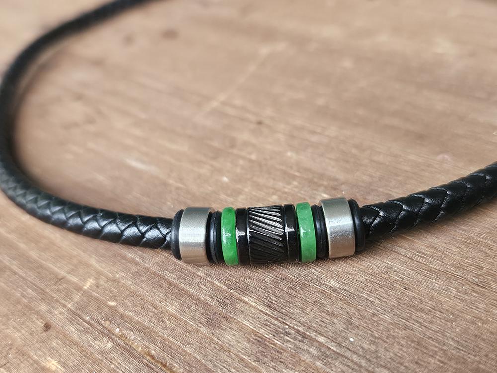 Leather Choker With Green Jade, Men Leather Necklace, Celtic Jewelry ...