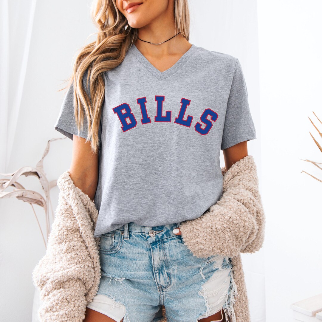 Bella Canvas Bills V-neck T-shirt, Ash Gray Bills Shirt, White Bills ...